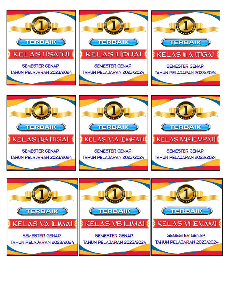 Label Piala Terbaik Kelas 2023-2024 | PDF