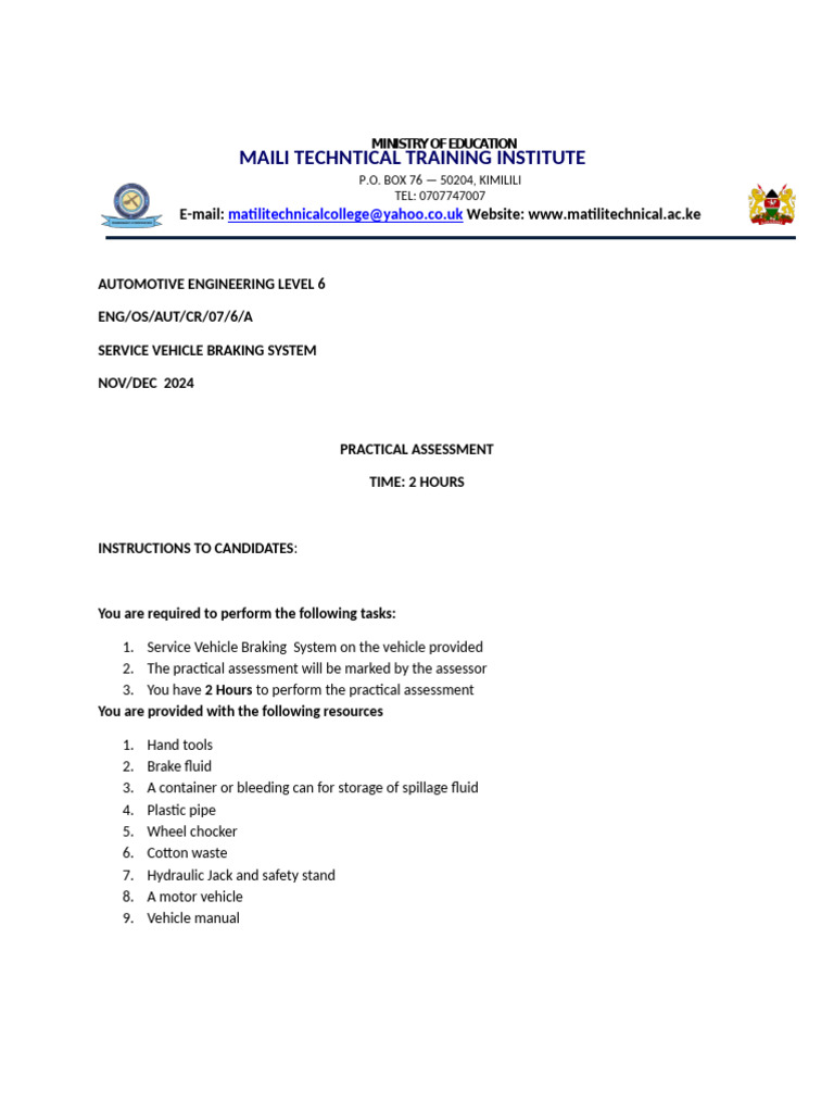 Braking Practical Level 6 | PDF | Brake | Vehicle Technology