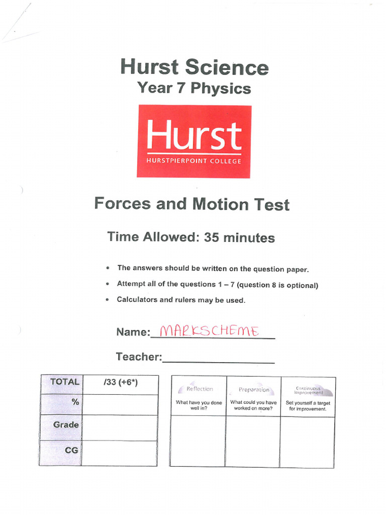 Forces and Motion Test Answers | PDF