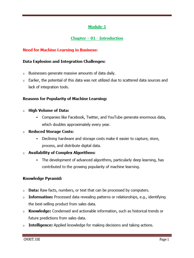 Module - 01 Machine Learning (BCS602) | PDF | Machine Learning ...