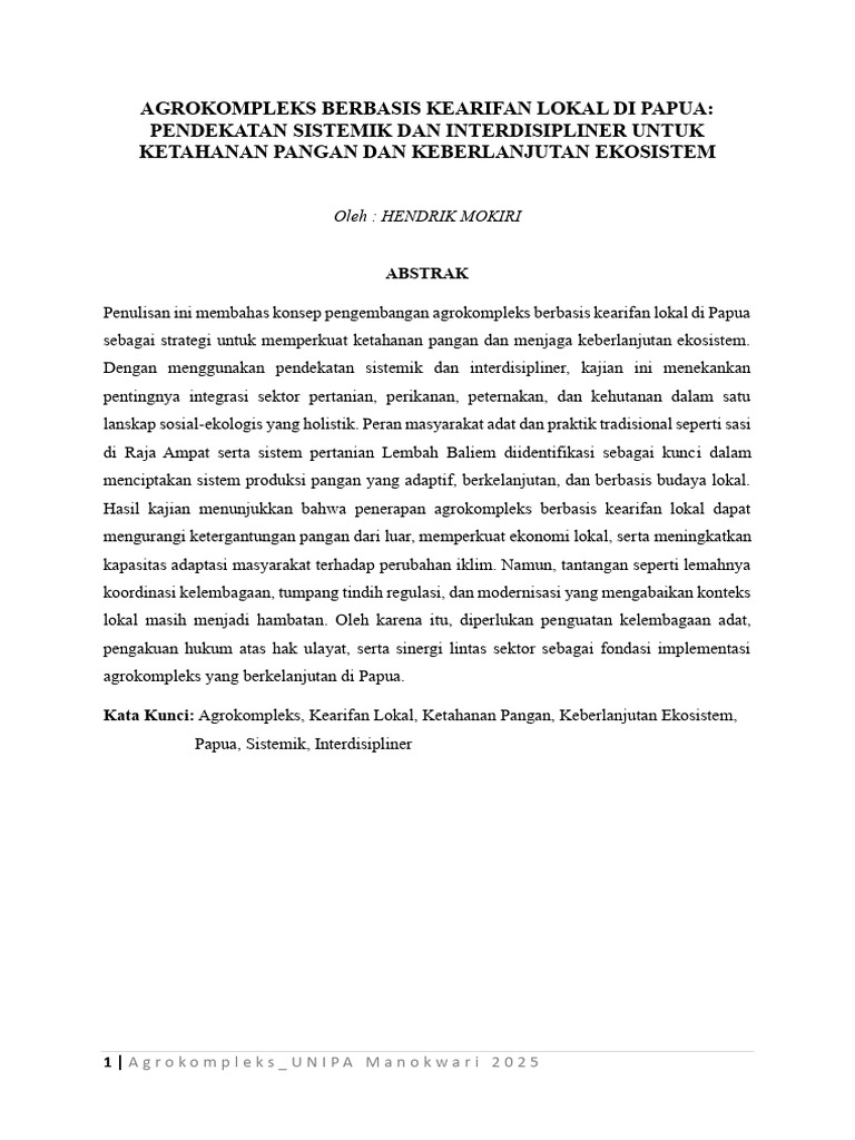 ABSTRAK Agrokompleks Tanah Papua | PDF
