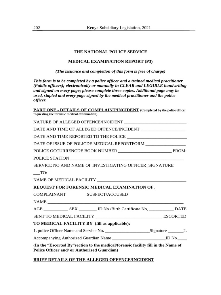 Kenya Police P3 Form 2025 Guidelines | PDF