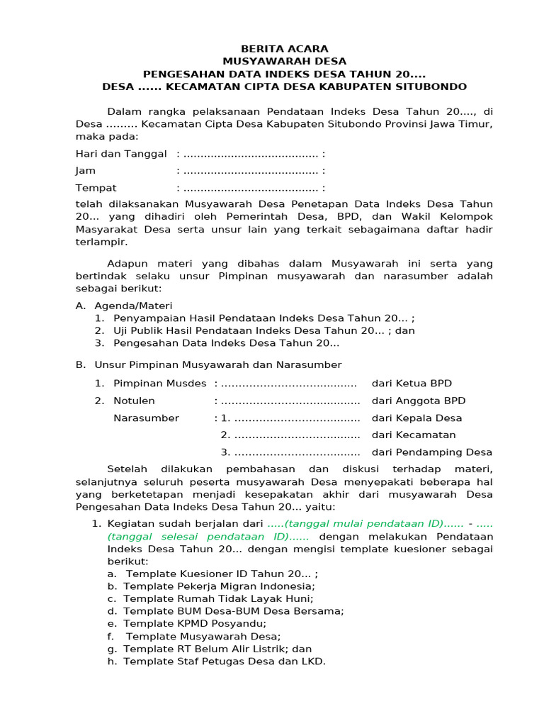 BA. Musdes Pengesahan Data Indeks Desa | PDF