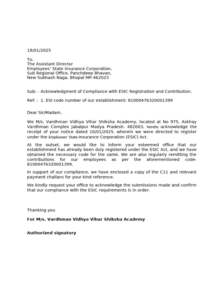 ESI Reply Letter | PDF