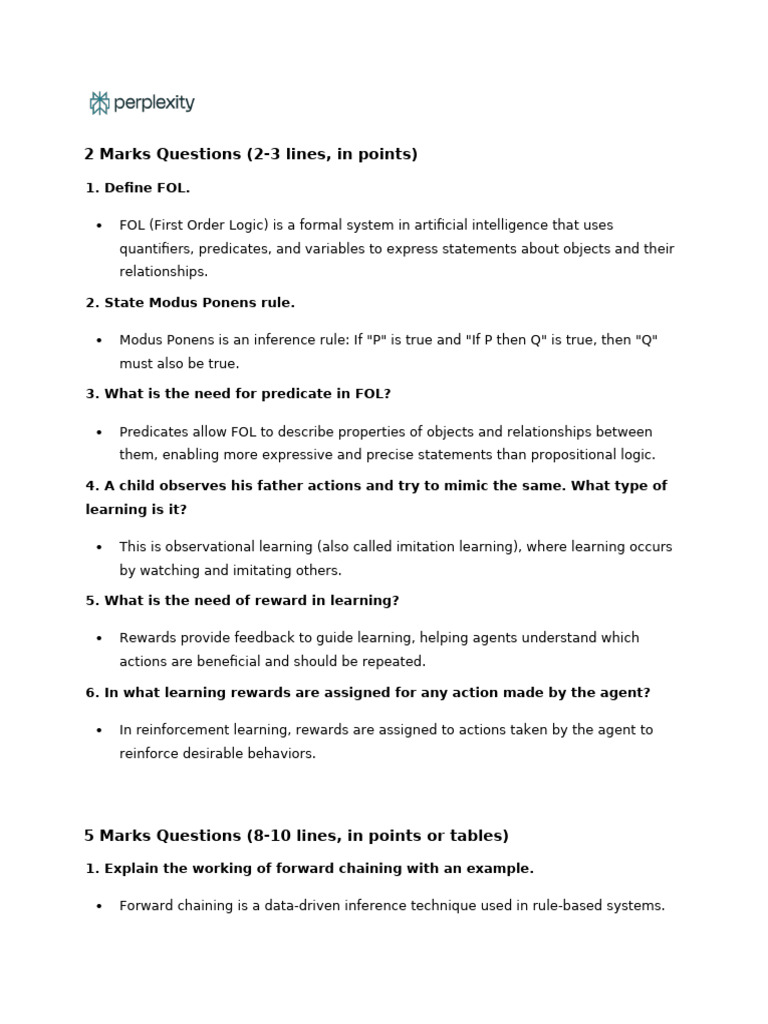 AI Unit4 QB | PDF | Inference | Logic