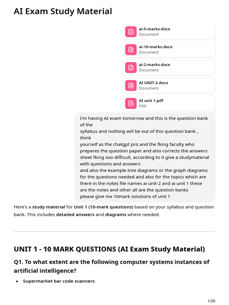 AI Fking Final Study Material | PDF | Artificial Intelligence | Intelligence (AI) & Semantics