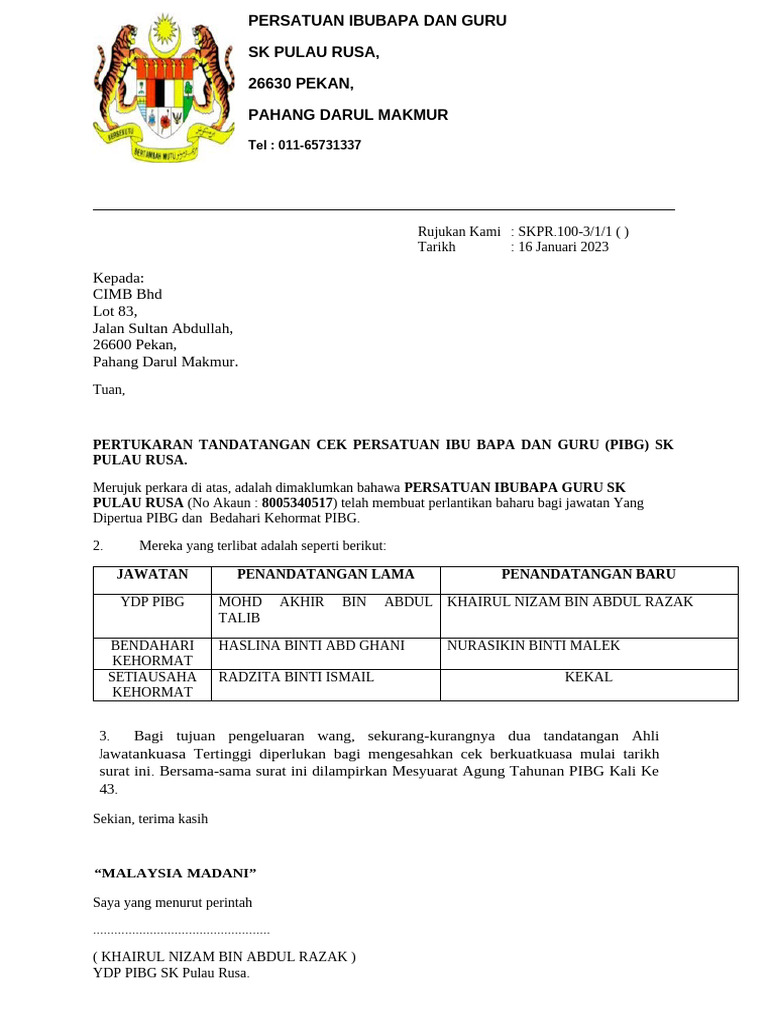 Surat Pertukaran Tandatangan 2025 | PDF