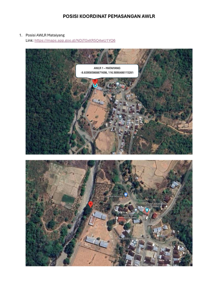 Posisi Koordinat Pemasangan Awlr Bend. Tiu Suntuk | PDF