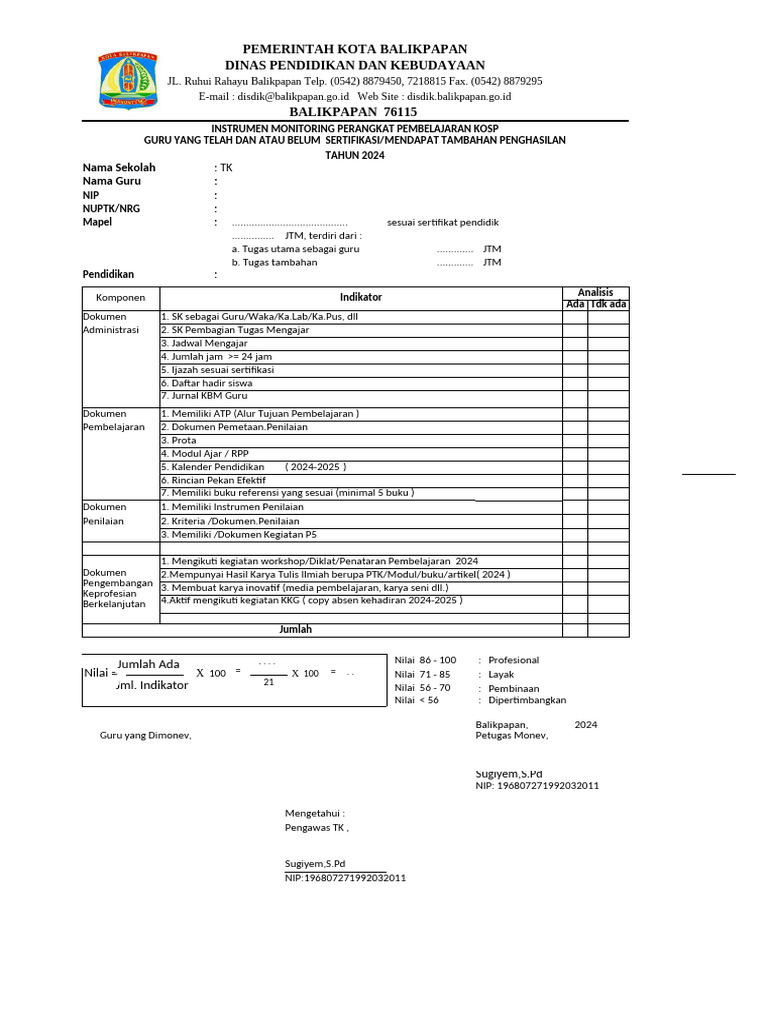 INSTRUMEN Validasi 2024 Bu Sugi | PDF