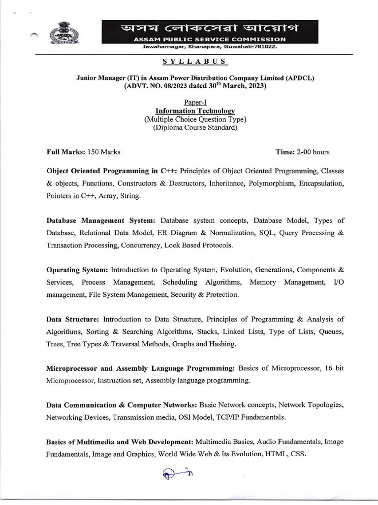Syll JM (IT) APDCL 08 2023 31052023 | PDF