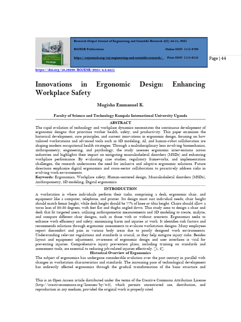 Innovations in Ergonomic Design: Enhancing Workplace Safety (WWW - Kiu ...