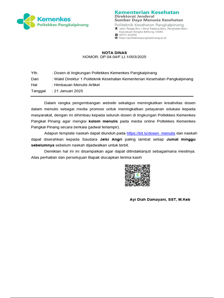 Nota Dinas Aktif Menulis Rev-1 | PDF