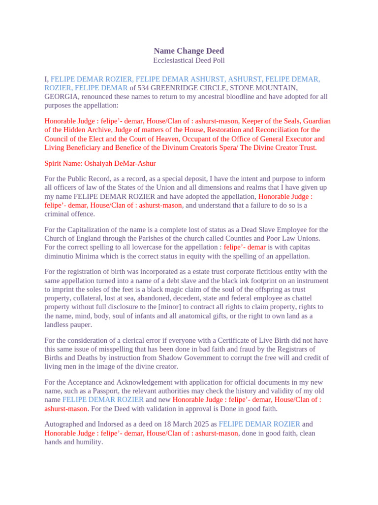 Name Change Deed and Ecclesiastical Poll | PDF | Common Law | Justice