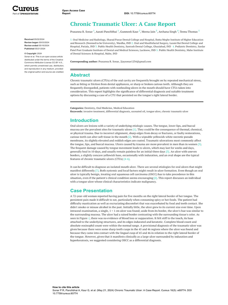 Chronic Traumatic Ulcer A Case Report | PDF | Diseases And Disorders ...
