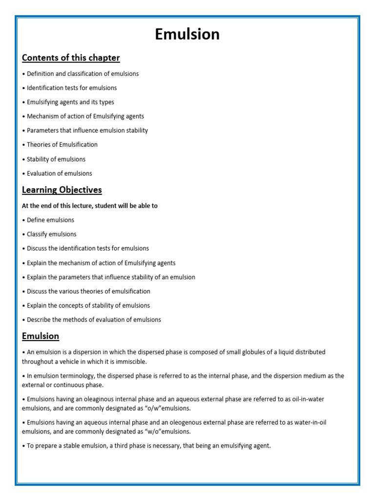Emulsions | PDF | Emulsion | Surfactant