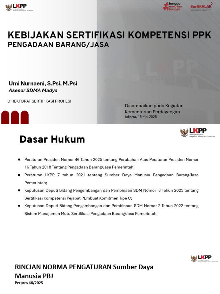 Materi Bimtek - Kebijakan Sertifikasi Kompetensi PPK - 15 Mei 2025 | PDF
