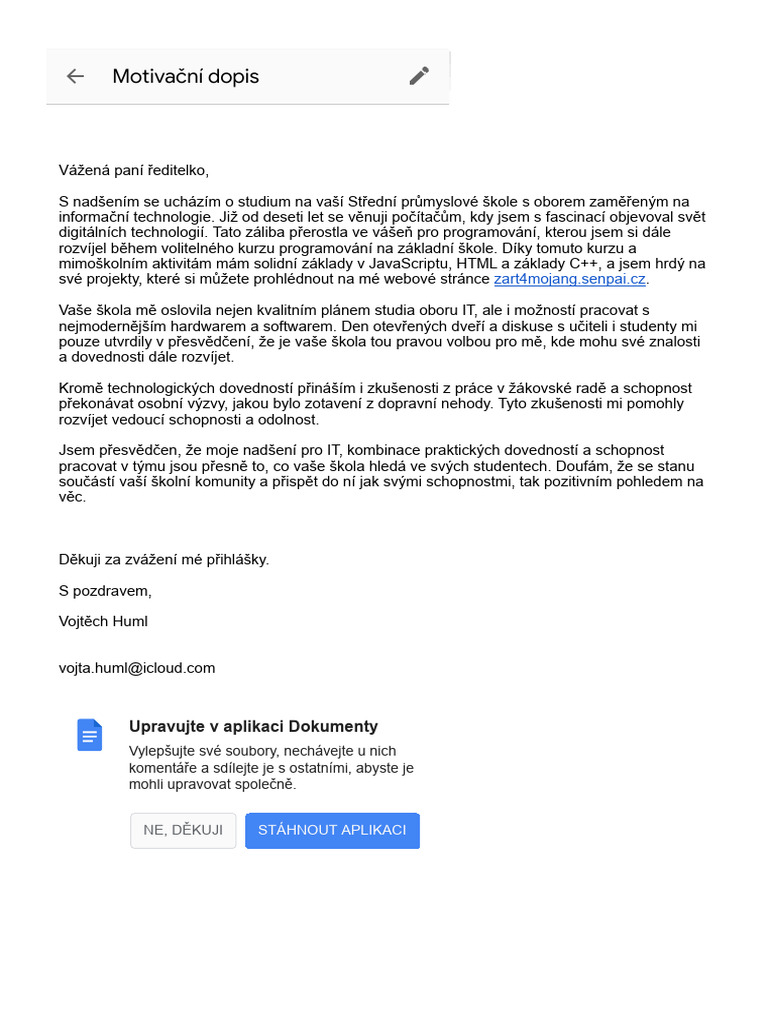 Motivační Dopis | PDF