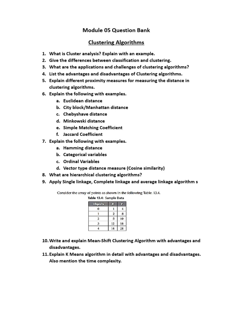 Module 05 Question Bank | PDF | Cluster Analysis | Algorithms And Data Structures