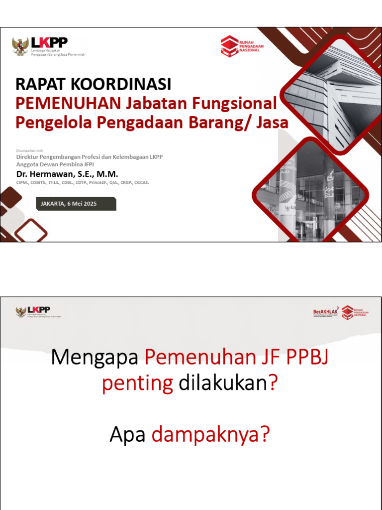 Paparan Direktur - Rakor Pemenuhan JF PPBJ | PDF