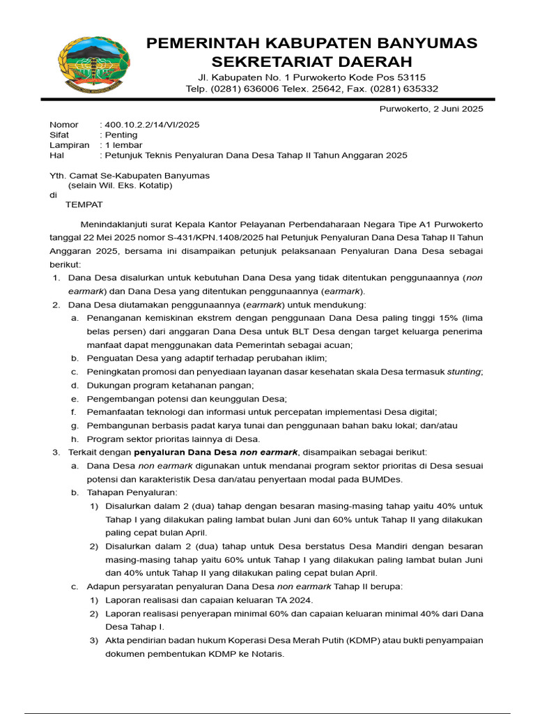 Persyaratan Penyaluran Dana Desa Tahap II | PDF