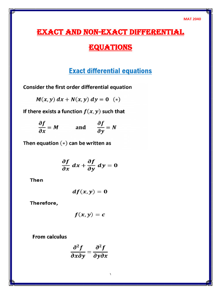 4 - Exact and Non-Exact Can Be Converted To Exact | PDF | Equations ...