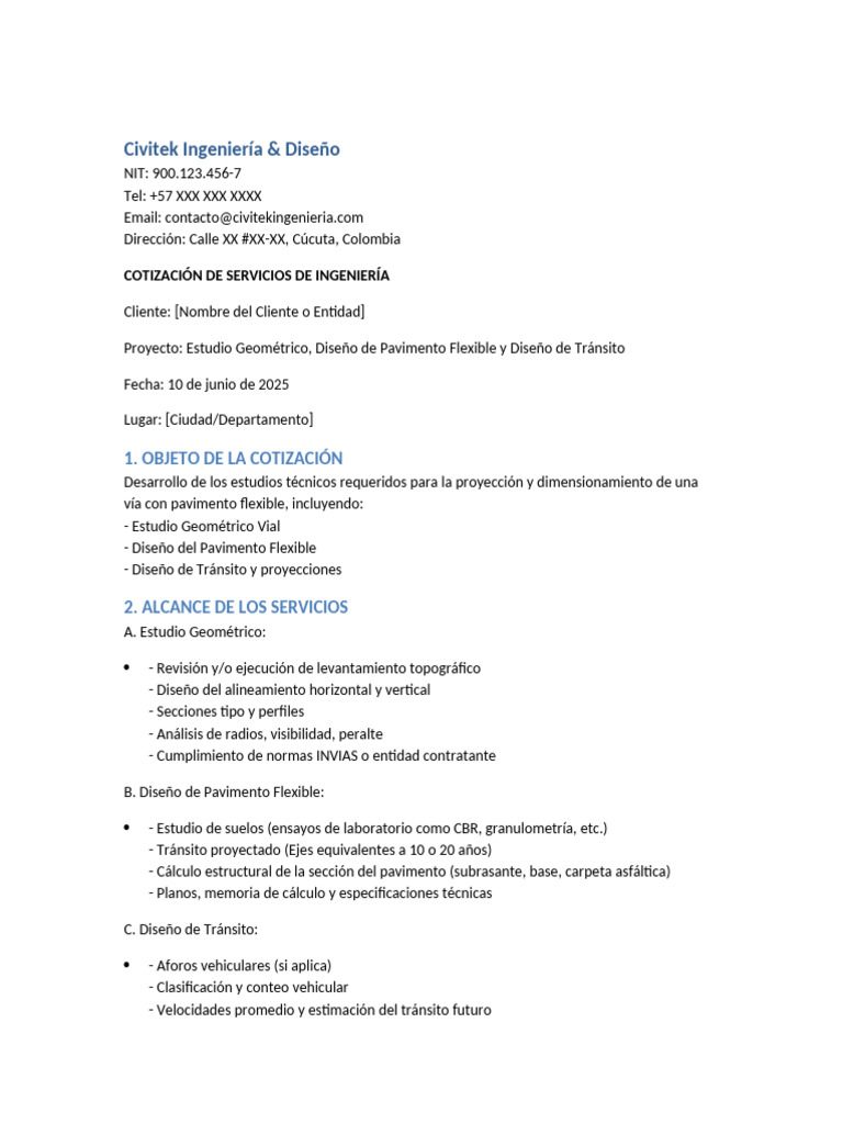 Cotizacion Pavimento Flexible Civitek | PDF | Transporte