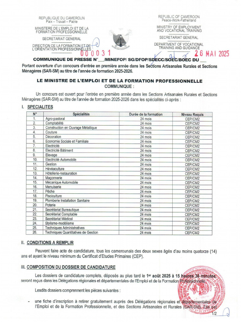 Communique Concours Sar-Sm 2025 | PDF