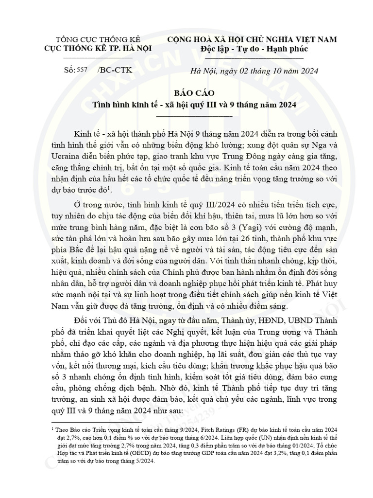 Bao Cao - KTXH Ha Noi Qiii.2024 | PDF