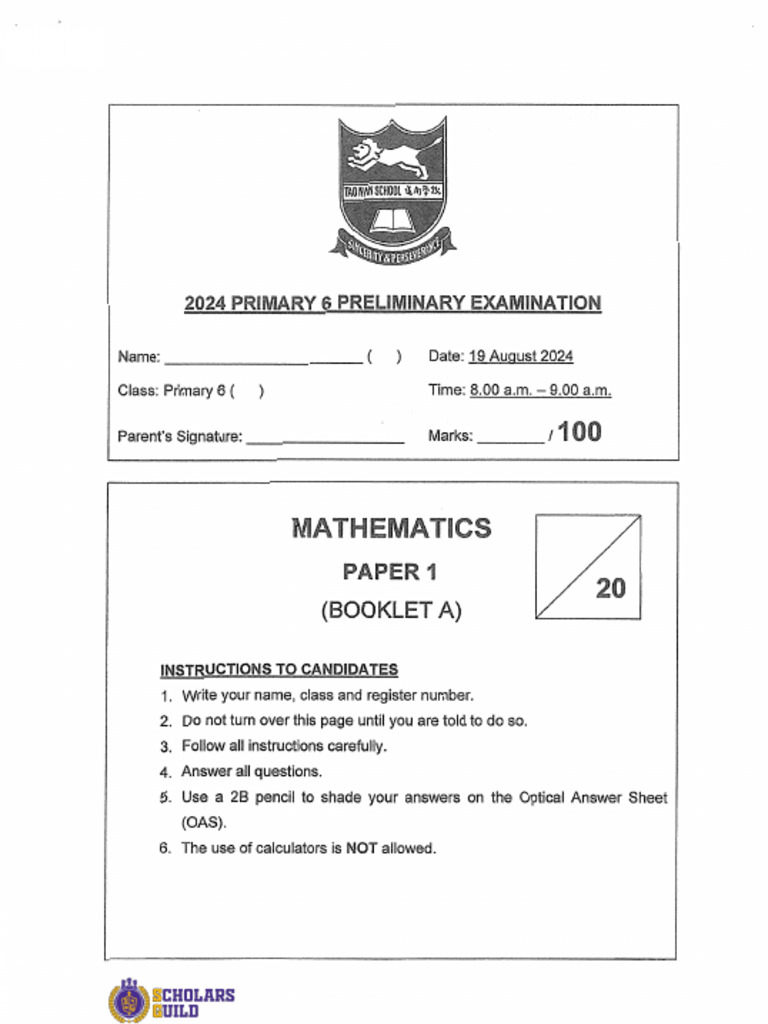 P6 Math Prelim 2024 Exam Paper | PDF