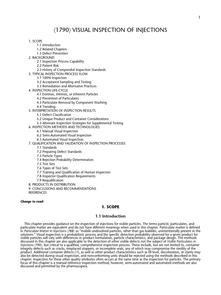 〈1790〉 Visual Inspection of Injections | PDF | Particulates ...