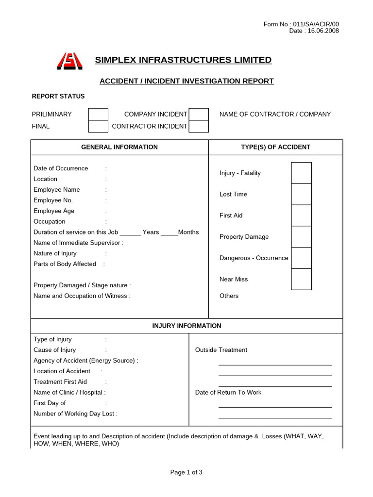 Accident Investigation Report Template | PDF | Safety
