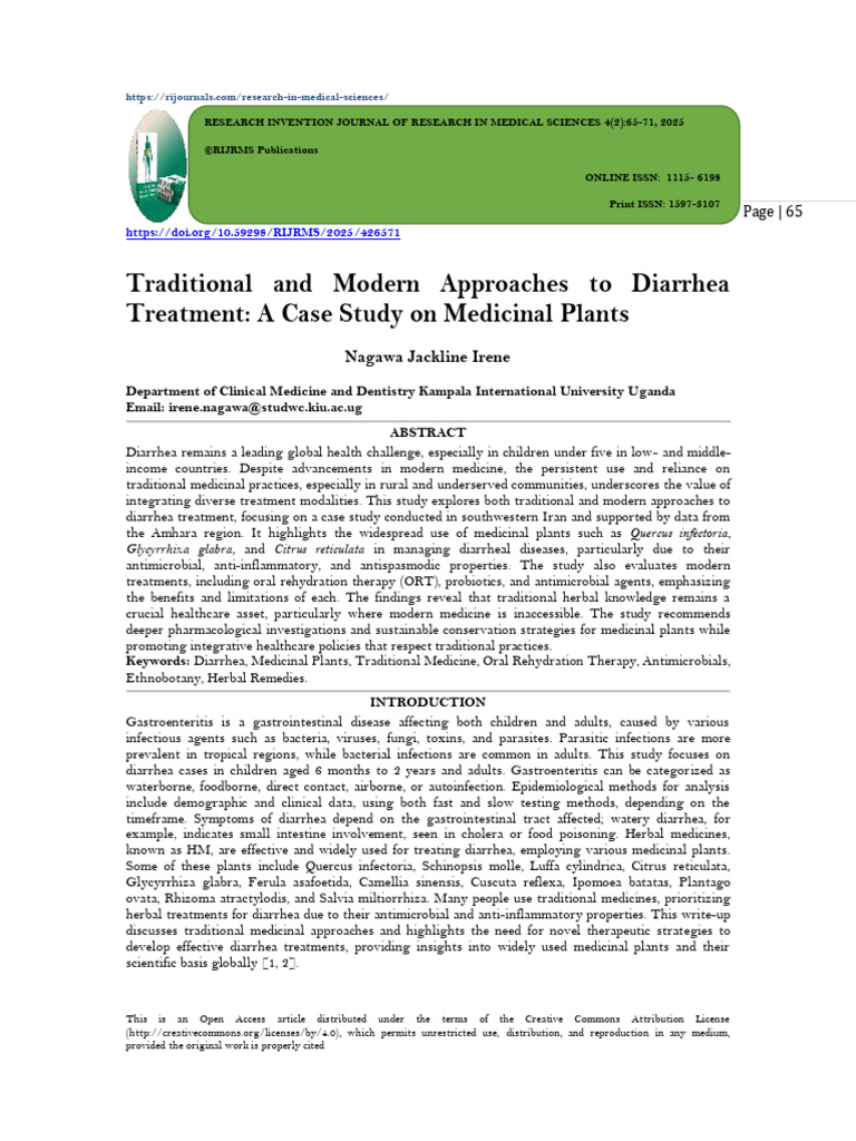 Traditional and Modern Approaches To Diarrhea Treatment: A Case Study ...