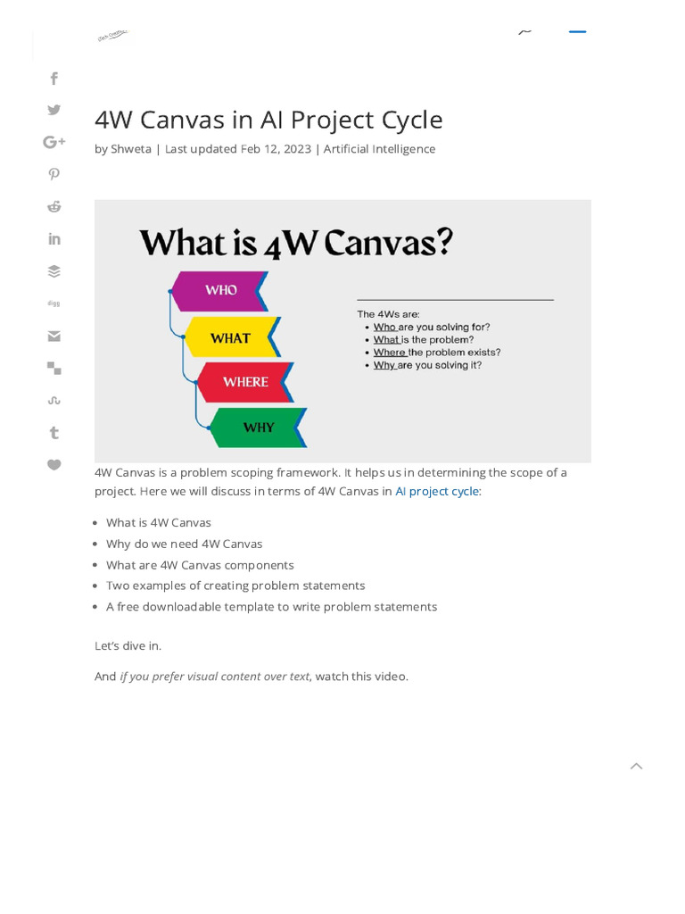 4W Canvas in AI Project Cycle - Itech Creations | PDF | Cognitive ...