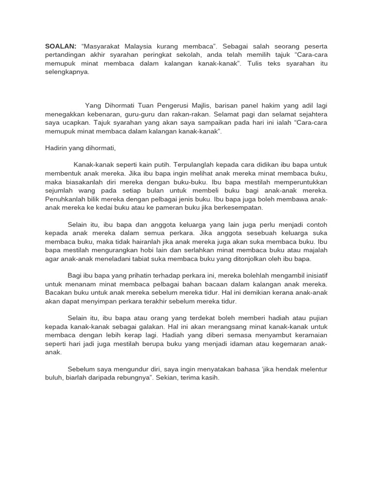 Contoh Karangan Syarahan | PDF