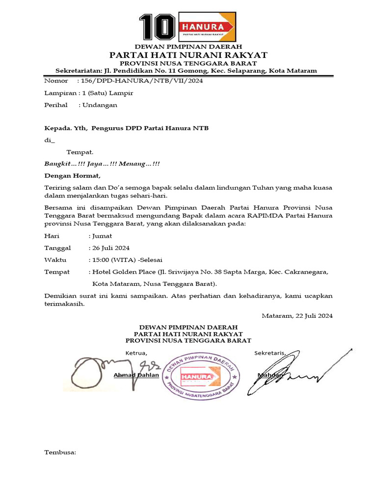 Undangan Pengurus DPD | PDF