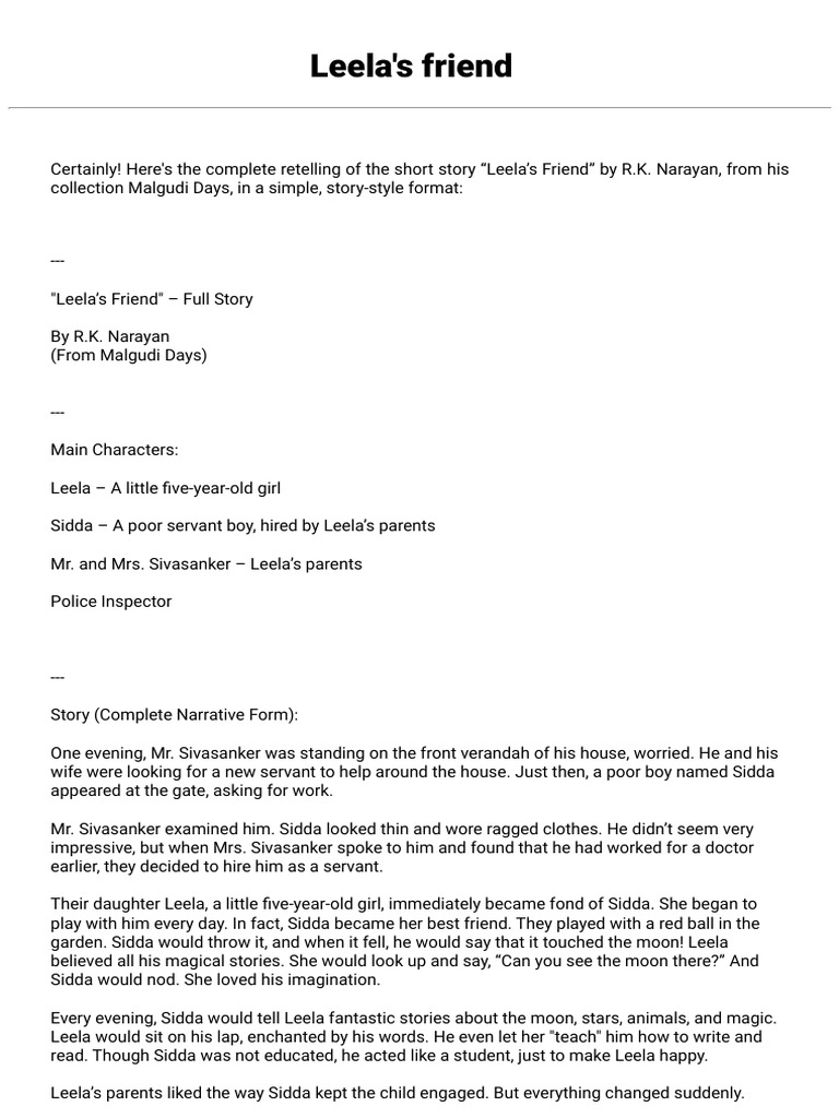 Leela's Friend | PDF