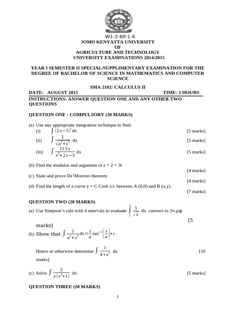 Calculus 2 Exam Past Paper For Revision | PDF | Integral | Mathematical ...