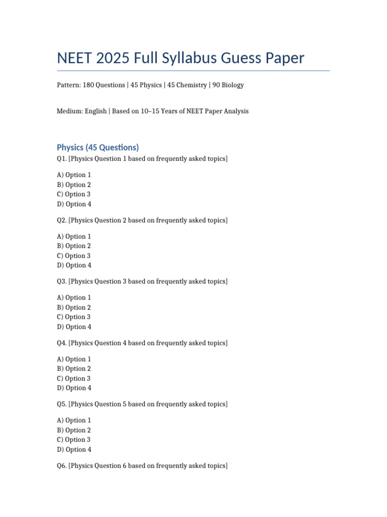 NEET 2025 Full Guess Paper | PDF