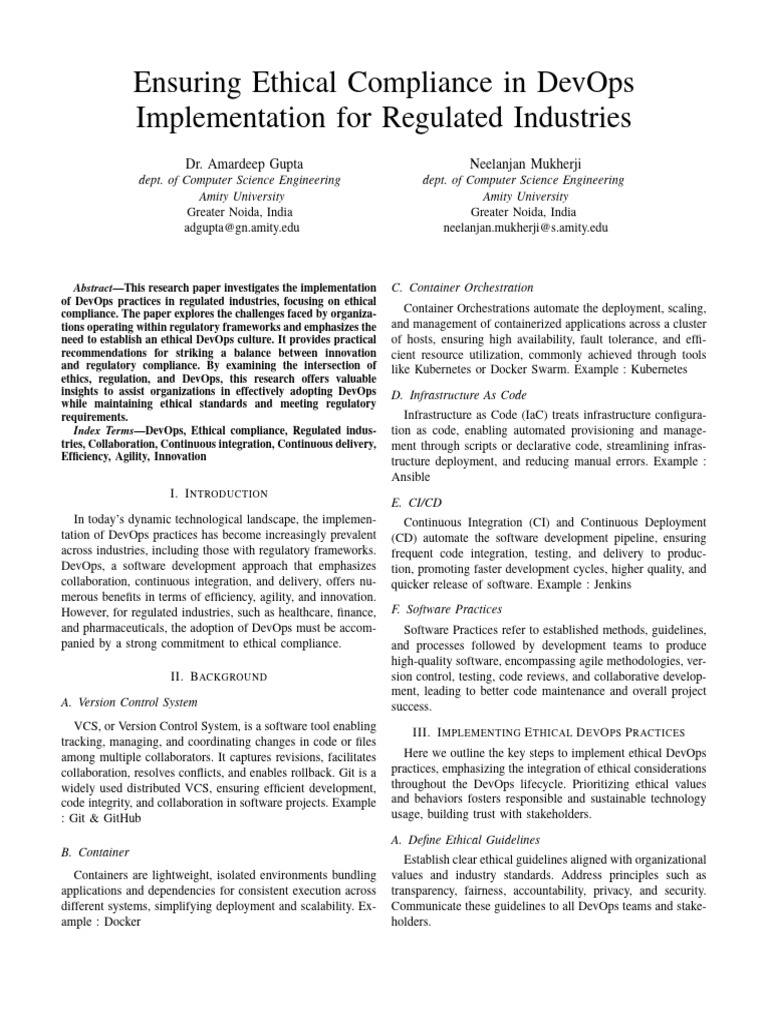Ensuring Ethical Compliance in DevOps Implementation For Regulated Industries | PDF | Regulatory ...