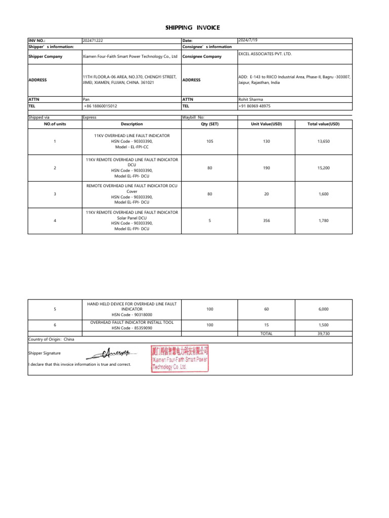 ELEKTROLITES POWER-shipping Invoice - 105 Pcs FPI With 80pcs DCU ...