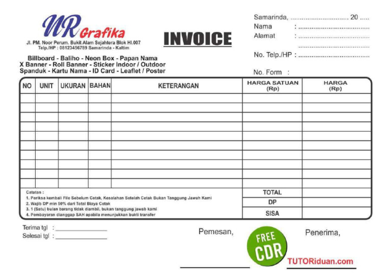 1 Desain Nota Percetakan A5 CDR - TUTORiduan | PDF