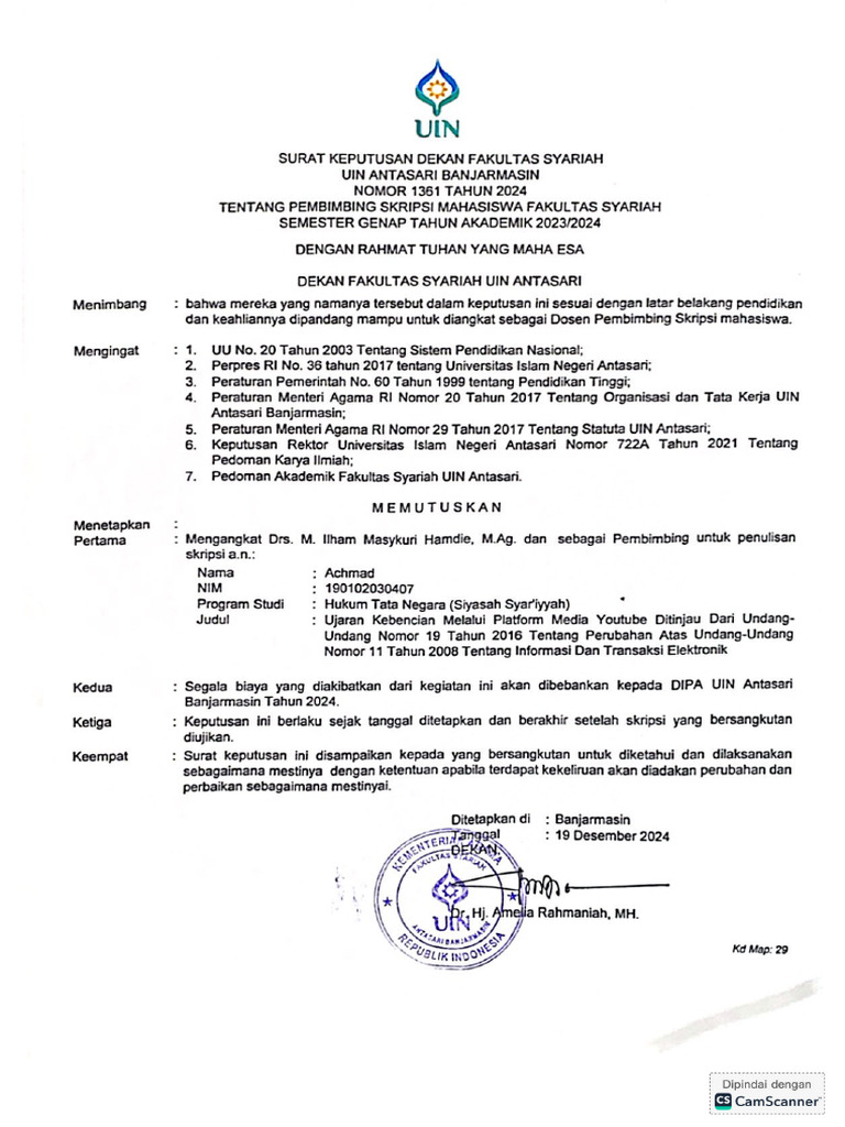 Surat Penetapan Dosen Pembimbing Skripsi | PDF