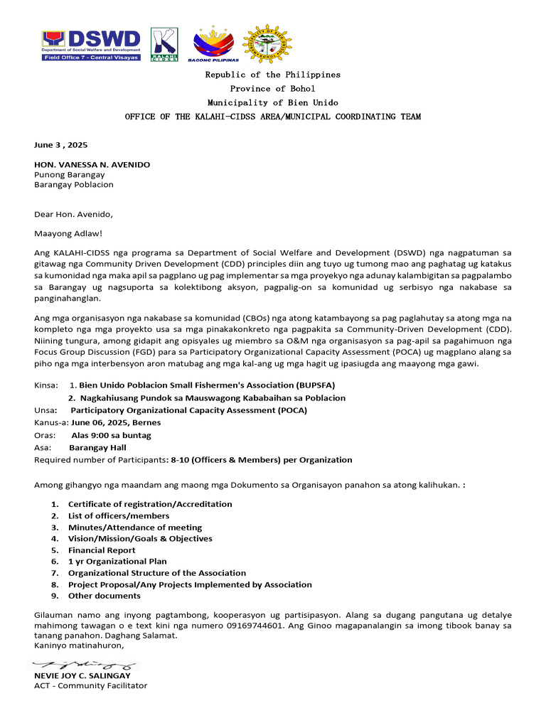 Poca Commu Letter Poblacion | PDF