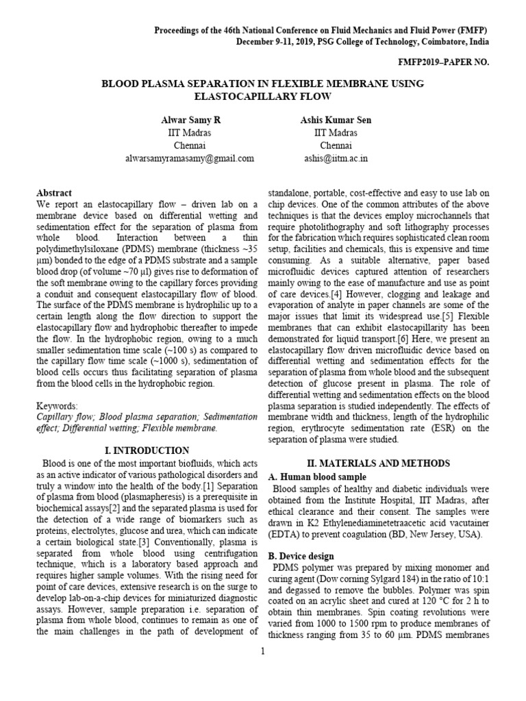 5 Blood Plasma Separation in Flexible Membrane Using Elastocapillary ...