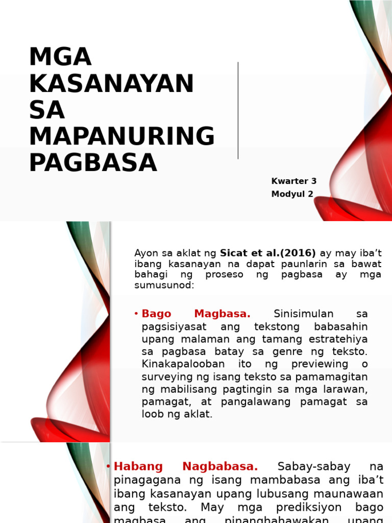 q3m2 Mga Kasanayan Sa Mapanuring Pagbasa 2 | PDF