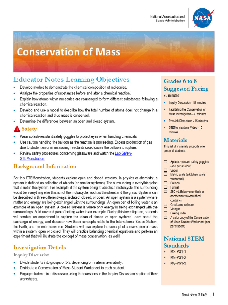 Conservation of Mass Cc Ms Version1e | PDF | Chemical Reactions ...