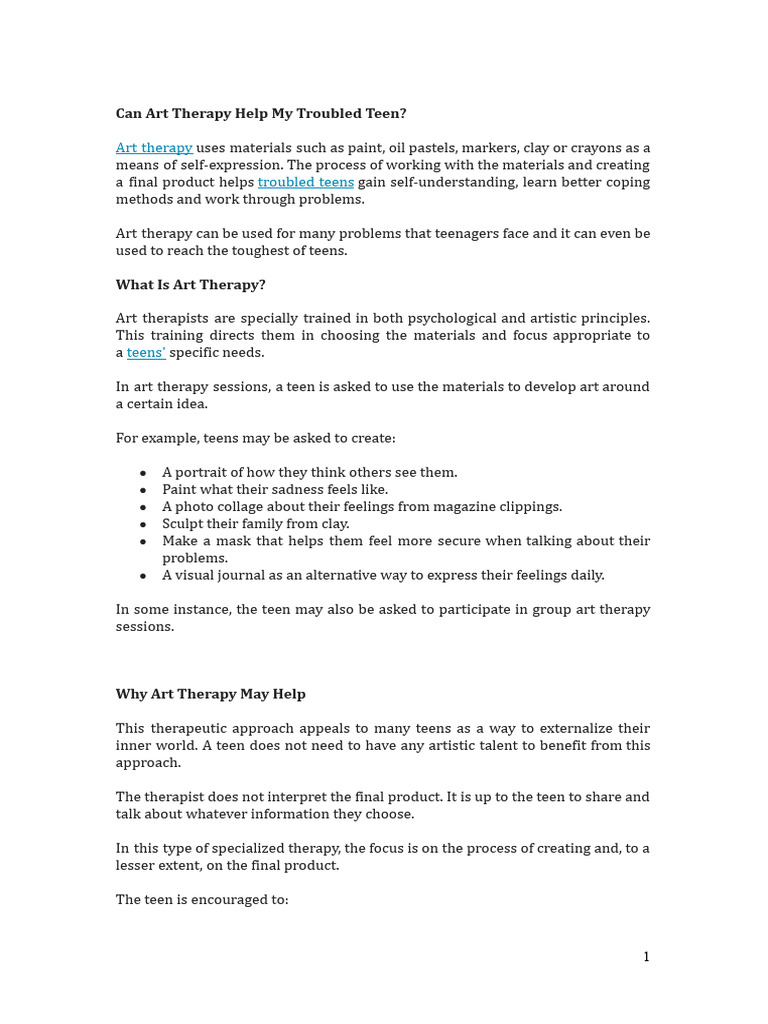 Art Therapy For Teens | PDF | Art Therapy | Psychotherapy