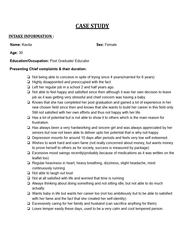 CASE STUDY - Anxiety Problem (Circumstantial) | PDF | Psychology ...