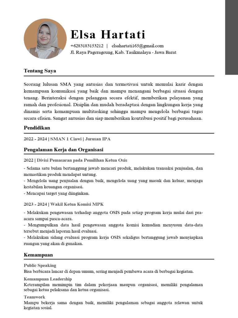 Biodata Elsa Hartati dan Kemampuan Kerja | PDF
