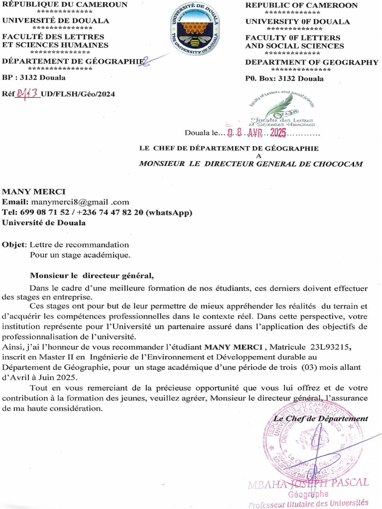 Lettre de Recommandation | PDF